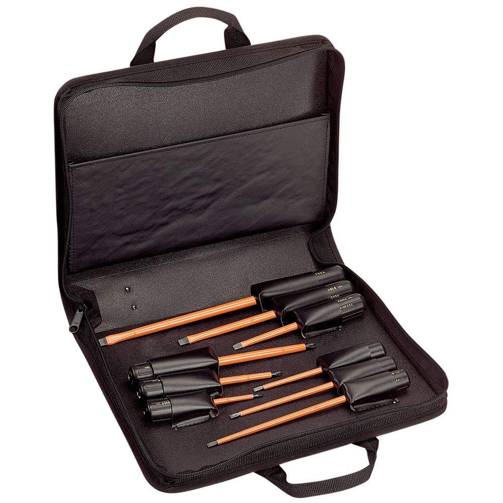 Klein Tools 33528 Insulated Screwdriver Kit with Carrying Case, Made in USA, 1000 V, Cushion Grip, 9-Piece