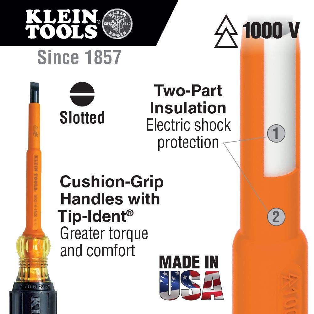 Klein Tools 33528 Insulated Screwdriver Kit with Carrying Case, Made in USA, 1000 V, Cushion Grip, 9-Piece