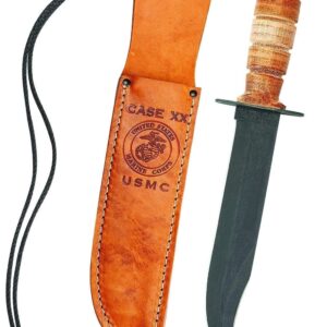 Case Military 00334 USMC Knife with Fixed 1095 Carbon Blade Genuine Leather Sheath Genuine Leather Handle,Brown USMC