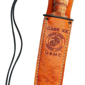 Case Military 00334 USMC Knife with Fixed 1095 Carbon Blade Genuine Leather Sheath Genuine Leather Handle,Brown USMC