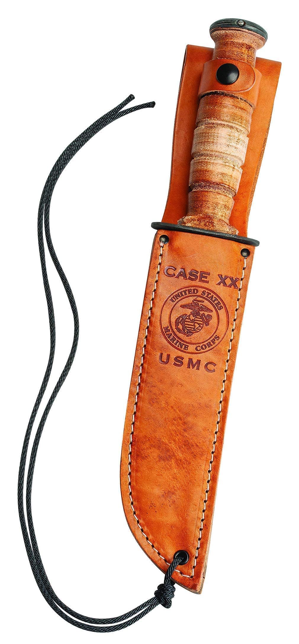 Case Military 00334 USMC Knife with Fixed 1095 Carbon Blade Genuine Leather Sheath Genuine Leather Handle,Brown USMC