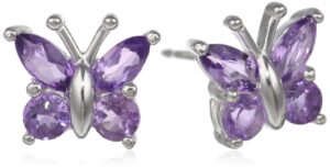 amazon collection sterling silver genuine african amethyst butterfly stud earrings