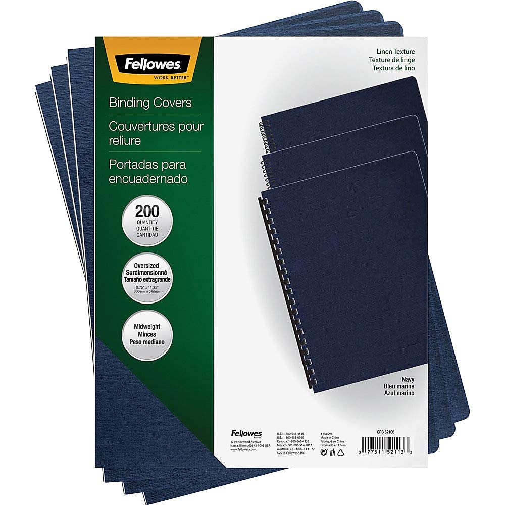 Fellowes Linen Presentation Covers, 11-1/4 Inch x 8-3/4 Inch, Navy, 200 per Pack (52113)