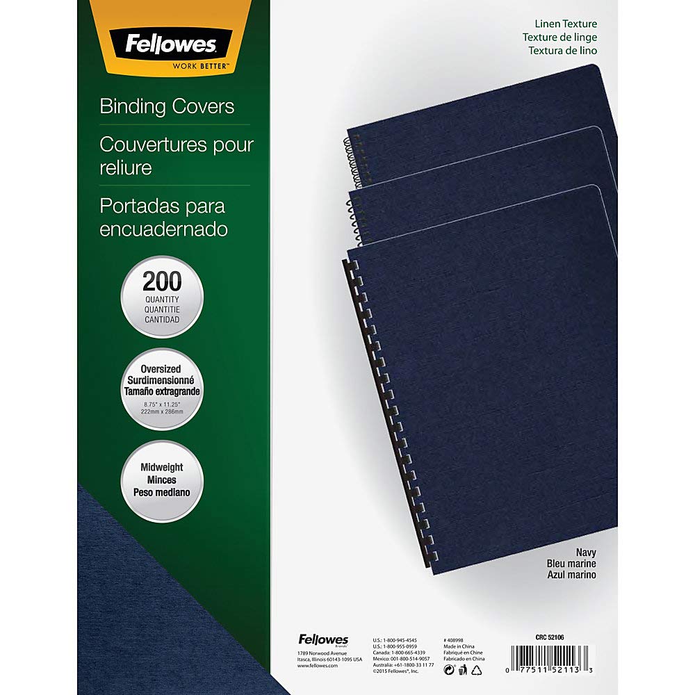 Fellowes Linen Presentation Covers, 11-1/4 Inch x 8-3/4 Inch, Navy, 200 per Pack (52113)