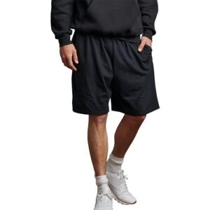 russell athletic mens relaxed fit 9" cotton with pockets, adjustable elastic waist, sizes s-4x short, black, large us