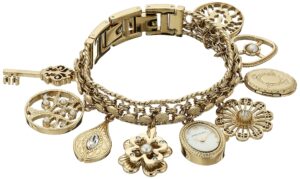 anne klein women's 10-8096chrm premium crystal accented gold-tone charm bracelet watch