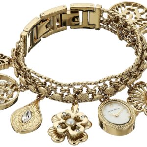 Anne Klein Women's 10-8096CHRM Premium Crystal Accented Gold-Tone Charm Bracelet Watch