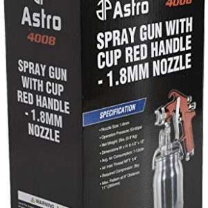 Astro Pneumatic Tool 4008 Spray Gun with Cup - Red Handle 1.8mm Nozzle