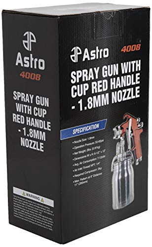 Astro Pneumatic Tool 4008 Spray Gun with Cup - Red Handle 1.8mm Nozzle