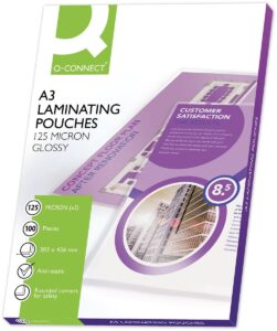 q-connect kf04124 laminating pouch a3 125-micron (pack of 100)