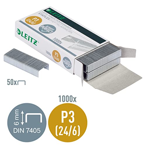 Leitz 55700000 P3 Power Performance 24/6 Staples, Strong Steel, Length 6 mm, 1000 Staples, Staples Up to 30 Sheet Capacity