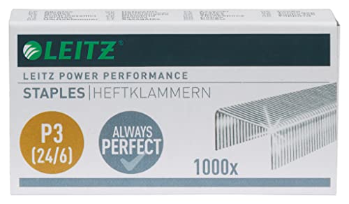 Leitz 55700000 P3 Power Performance 24/6 Staples, Strong Steel, Length 6 mm, 1000 Staples, Staples Up to 30 Sheet Capacity