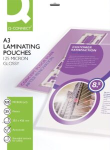 q connect a3 125 micron laminating pouch (pack of 25)