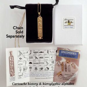 Discoveries Egyptian Imports - Handmade Sterling Silver Cartouche with PEACE Translated into 18K Gold Hieroglyphic Symbols - Open Style - Made in Egypt