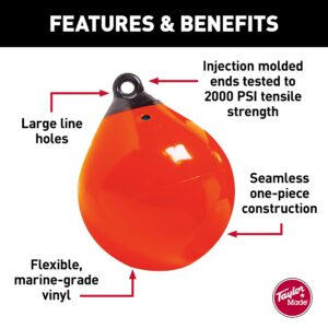 TAYLOR MADE PRODUCTS Tuff End Buoy, Orange (18") – Flexible, Strong, Marine-Grade Vinyl Buoy for 25-40 Foot Boats – Easy-to-use, Trivalve™ Inflates with Standard Ball Pump – 2020108090