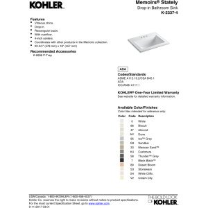 KOHLER K-2337-4-0 Memoirs Self-Rimming Bathroom Sink Sink with Stately Design, White - 22-3/4" x 18"