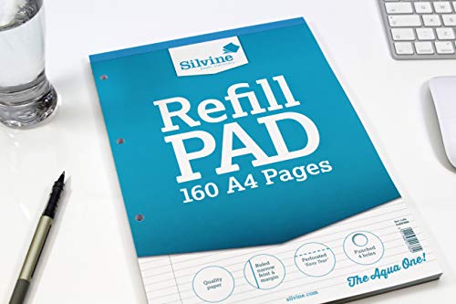 Silvine 160 Page A4 Refill Pad, Head Bound and Punched 4 Holes. Ruled Narrow Feint with Margin. Ref A4RPNM [Pack of 6]