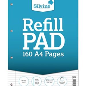 Silvine 160 Page A4 Refill Pad, Head Bound and Punched 4 Holes. Ruled Narrow Feint with Margin. Ref A4RPNM [Pack of 6]