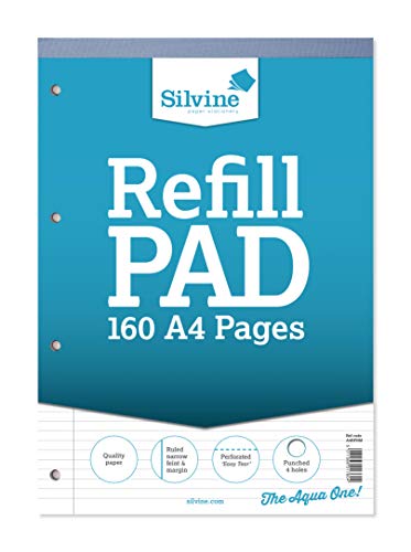 Silvine 160 Page A4 Refill Pad, Head Bound and Punched 4 Holes. Ruled Narrow Feint with Margin. Ref A4RPNM [Pack of 6]