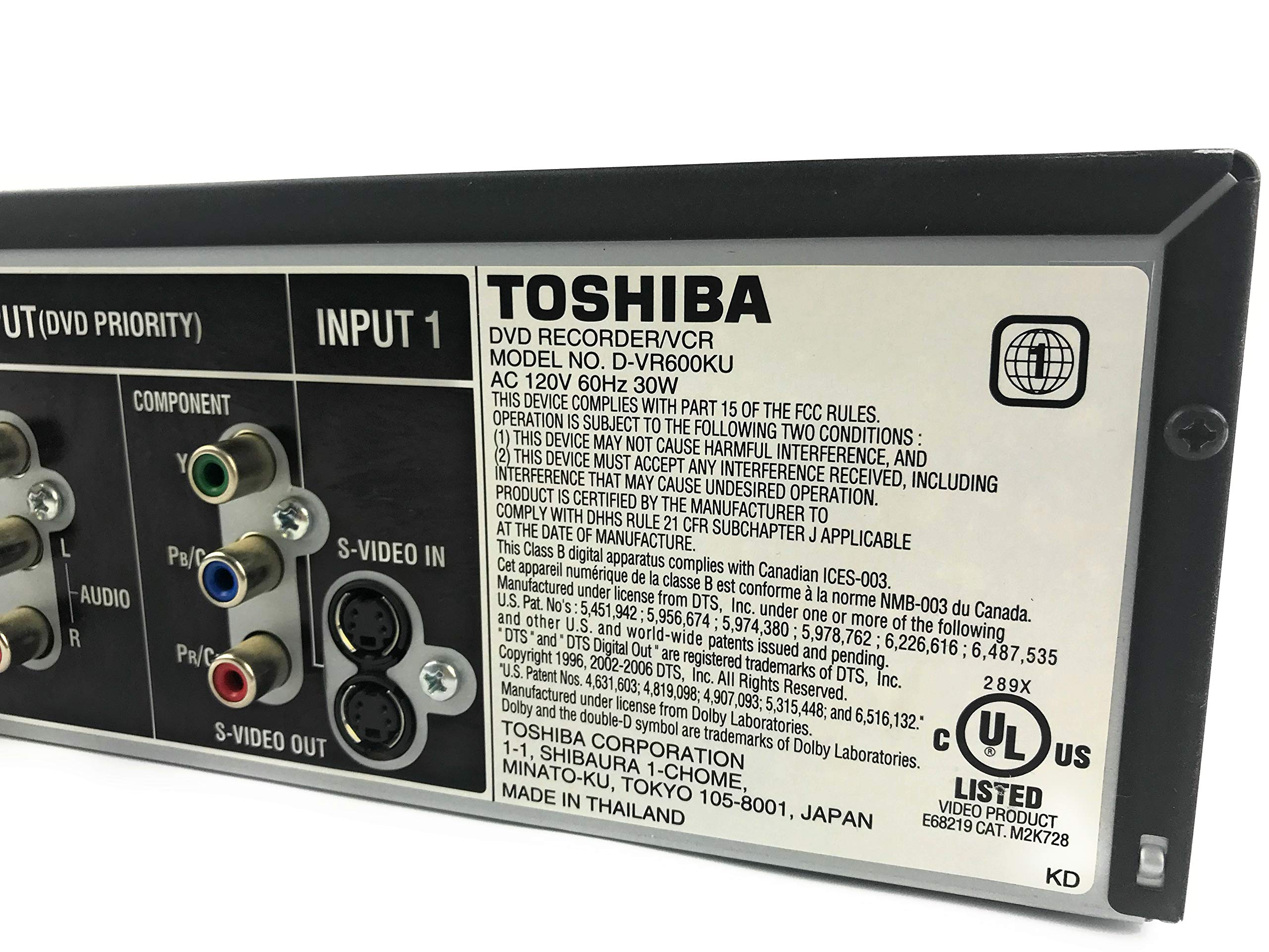 Toshiba D-VR600 Tunerless 1080i Up-Converting DivX Certified DVD Recorder VCR Combo,Black