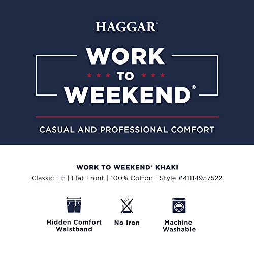 Haggar Mens Work To Weekend Hidden Expandable Waist No Iron Flat Front Dress-pants, Black, 34W X 29L US