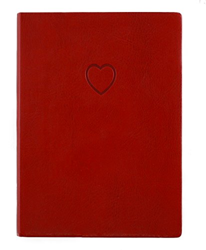 WORLD TRAVELER Eccolo Red Embossed Heart Writing Journal Notebook, 256 Lined Pages, Flexible Faux Leather Cover, 5-x-7-inch