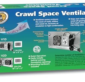 Tjernlund V2D UnderAire Crawlspace Ventilator Fan Moisture Mold Reducing,220 CFM,silver