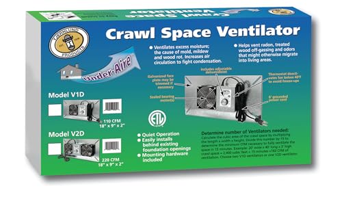 Tjernlund V2D UnderAire Crawlspace Ventilator Fan Moisture Mold Reducing,220 CFM,silver