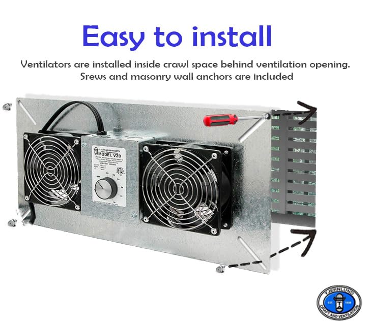 Tjernlund V2D UnderAire Crawlspace Ventilator Fan Moisture Mold Reducing,220 CFM,silver