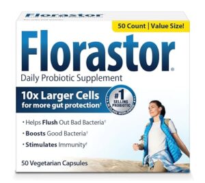 florastor daily probiotic supplement for women and men, proven to support digestive health, saccharomyces boulardii cncm i-745 (50 capsules)