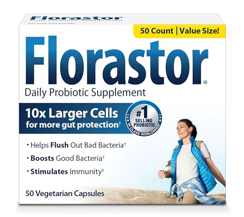 Florastor Daily Probiotic Supplement for Women and Men, Proven to Support Digestive Health, Saccharomyces Boulardii CNCM I-745 (50 Capsules)