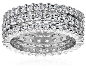 amazon essentials sterling silver cubic zirconia all-around band stacking ring set (set of 3), size 6 (previously amazon collection)