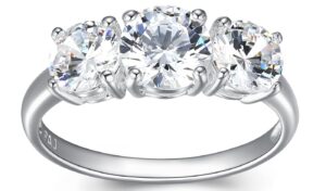 morgan & paige round cut cubic zirconia ring - prong-set three stone engagement ring/promise rings for women with real 925 sterling silver band - size 7