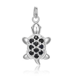 MORGAN & PAIGE Sterling Silver Genuine Blue Sapphire Pave-Setting Clasp Drop Style Turtle Charm