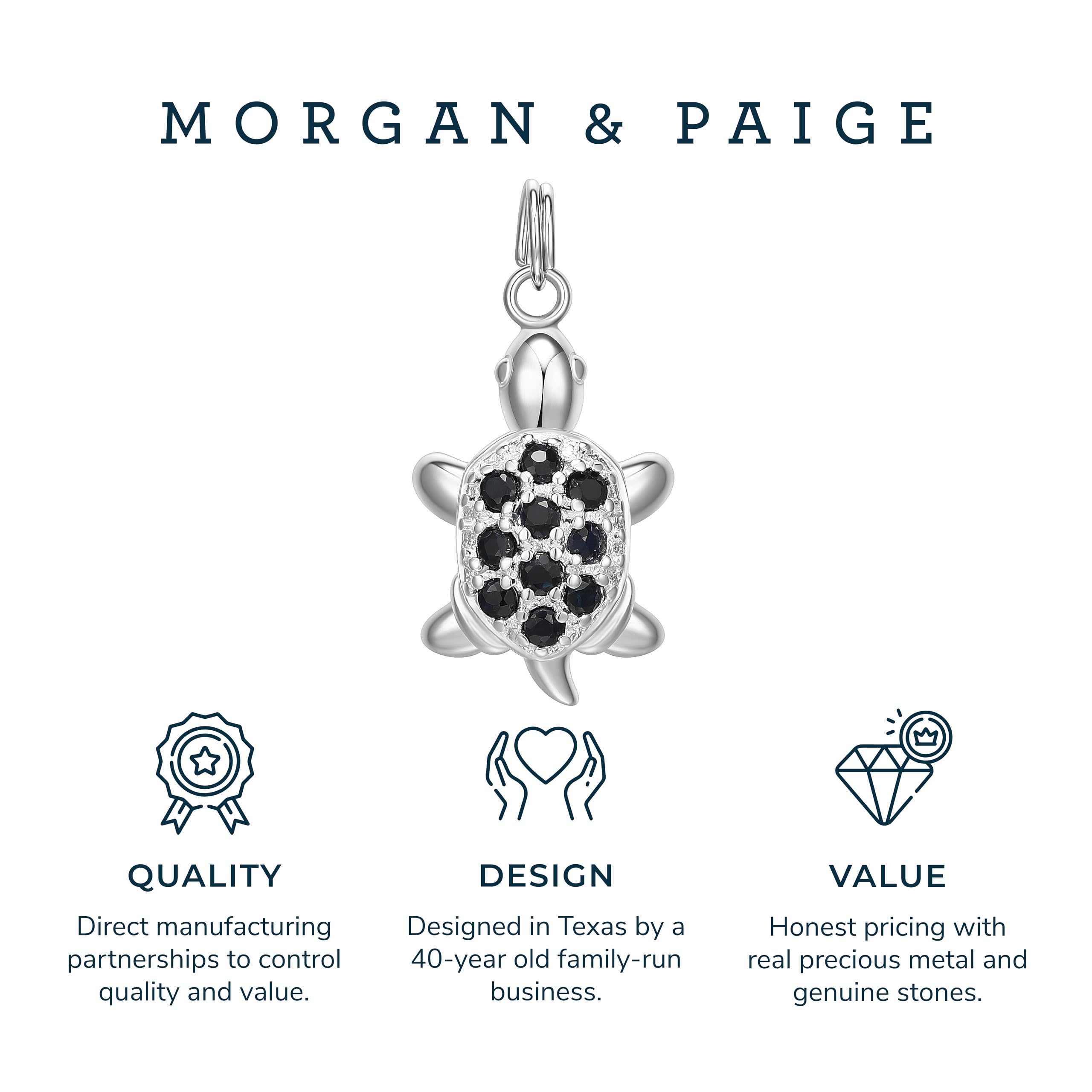 MORGAN & PAIGE Sterling Silver Genuine Blue Sapphire Pave-Setting Clasp Drop Style Turtle Charm