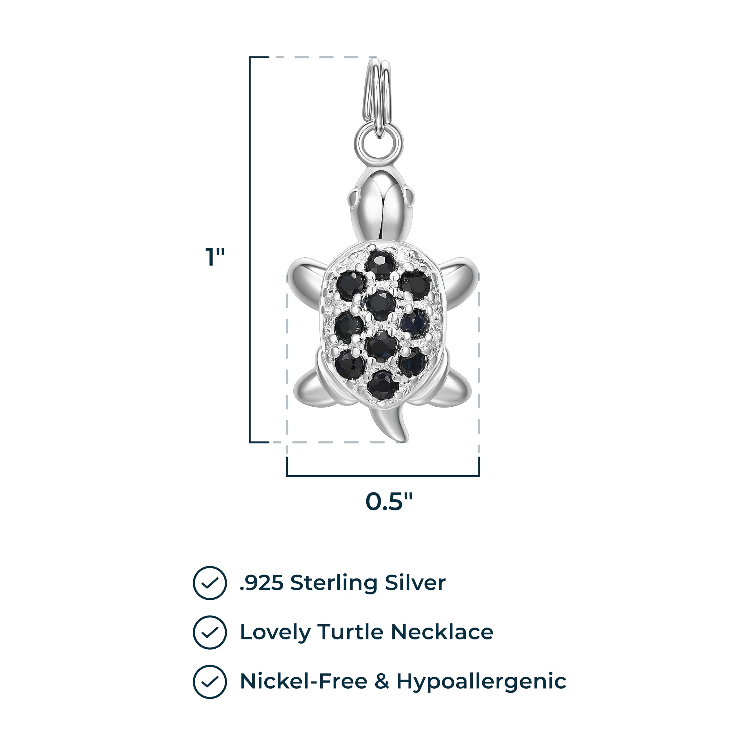 MORGAN & PAIGE Sterling Silver Genuine Blue Sapphire Pave-Setting Clasp Drop Style Turtle Charm