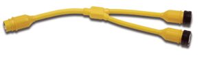 marinco 154ay marine electrical shore power y adapter (50-amp 125/250-volt locking male to double 50-amp 125-volt locking female with sealing collar system, yellow)