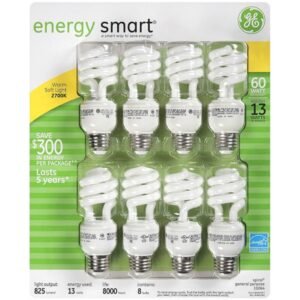 GE 13-Watt Energy Smart Fluorescent Light Bulbs, 8 Pack, 60 Watt Replacement