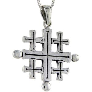 sterling silver jerusalem cross pendant 1 1/4 inch tall