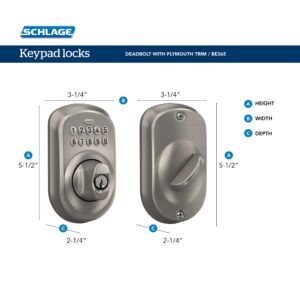 Schlage BE365 V PLY 505 Plymouth Keypad Deadbolt, Electronic Keyless Entry Lock, Bright Brass