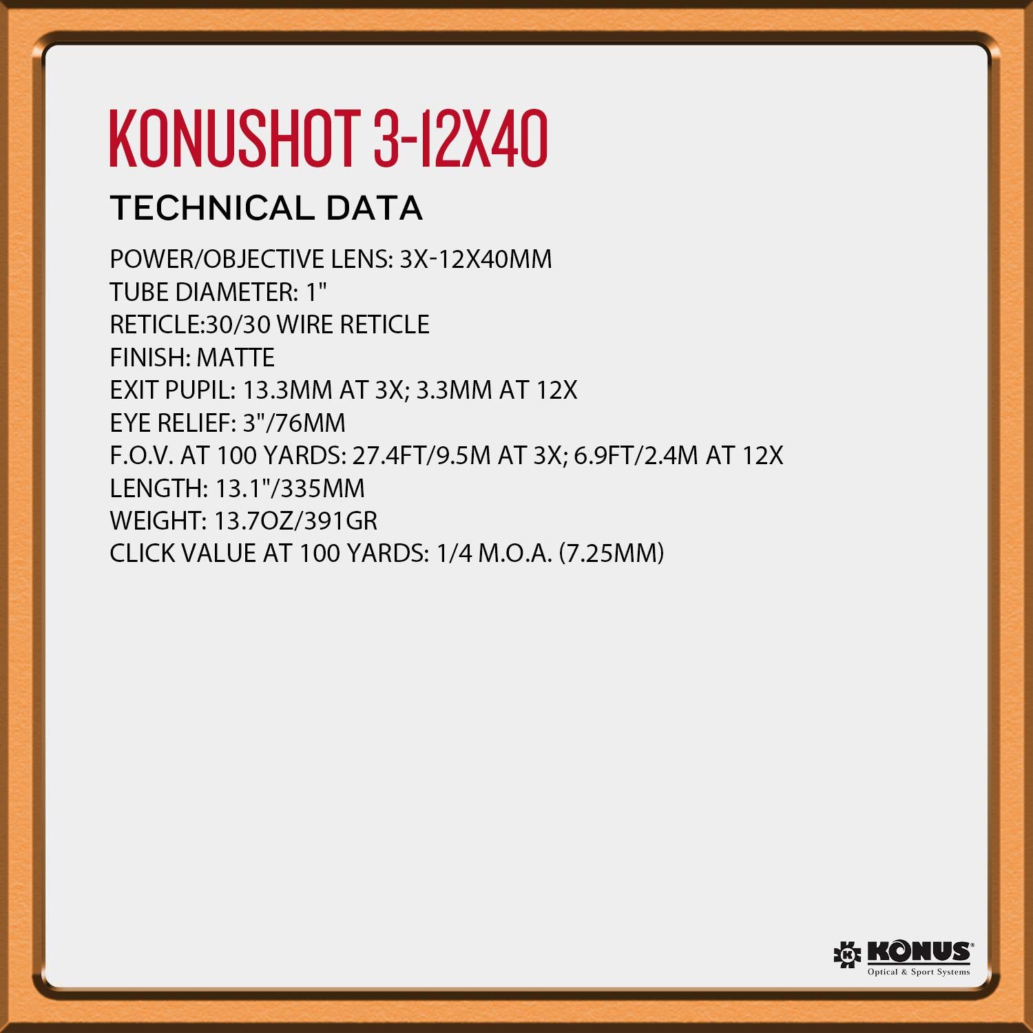 KONUS - KonuShot 7235 - 3X-12X40mm Zoom Riflescope