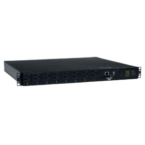 tripp lite 1.4kw single-phase ats / switched pdu with lx platform interface, 120v outlets (8 5-15r), 2 5-15p 120v 12ft inputs, 1u rack-mount, taa, 2 year warranty (pdumh15atnet ) black