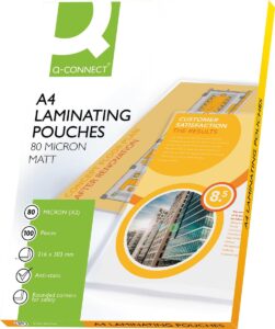 q-connect kf24057 laminating pouch a4 matt 80-micron (pack of 100)