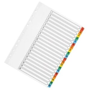 Q-Connect Index A4 Multi-Punched 1-20 Reinforced Multi-Colour Numbered Tabs KF01521