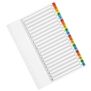 Q-Connect Index A4 Multi-Punched 1-20 Reinforced Multi-Colour Numbered Tabs KF01521