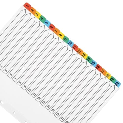 Q-Connect Index A4 Multi-Punched 1-20 Reinforced Multi-Colour Numbered Tabs KF01521