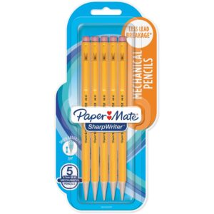 papermate 30376bpp sharpwriter mechanical hb pencil, 0.7 mm, yellow, 5/pack