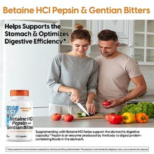 Doctor's Best Betaine HCI Pepsin & Gentian Bitters, Digestive Enzymes for Protein Breakdown & Absorption, Non-GMO, Gluten Free, 120 Caps, Original Version