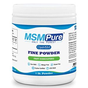 Kala Health MSMPure MSM - 1 lb Fine Powder Crystals, 99.9% Pure Distilled Organic Sulfur Crystals for Joint Health, Skin & Hair, Made in The USA