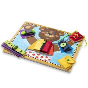 Melissa & Doug Basic Skills Puzzle Board - Wooden Educational Toy - Learn To Button Busy Board, Activity Board For Fine Motor Skills, Developmental Toy For Toddlers Ages 3+